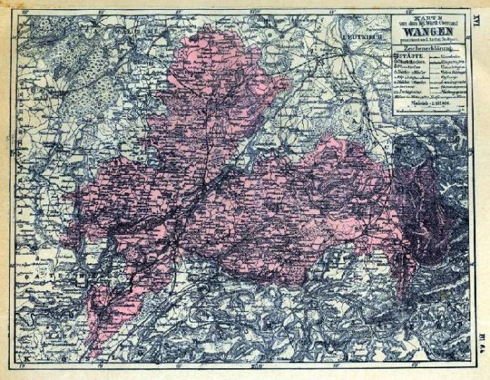 WANGEN/Allgäu. - Karte. - "Karte von dem Kgl. Württ: Oberamt Wangen".