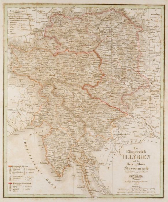SLOWENIEN. - Karte. - "Das Königreich Illyrien und das Herzogthum Steyermark". Karte von ...